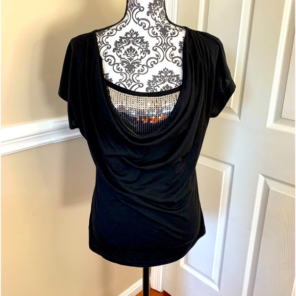 VENUS | Tops | Venus Black Shirt With Sequin Under Top Size Med | Poshmark